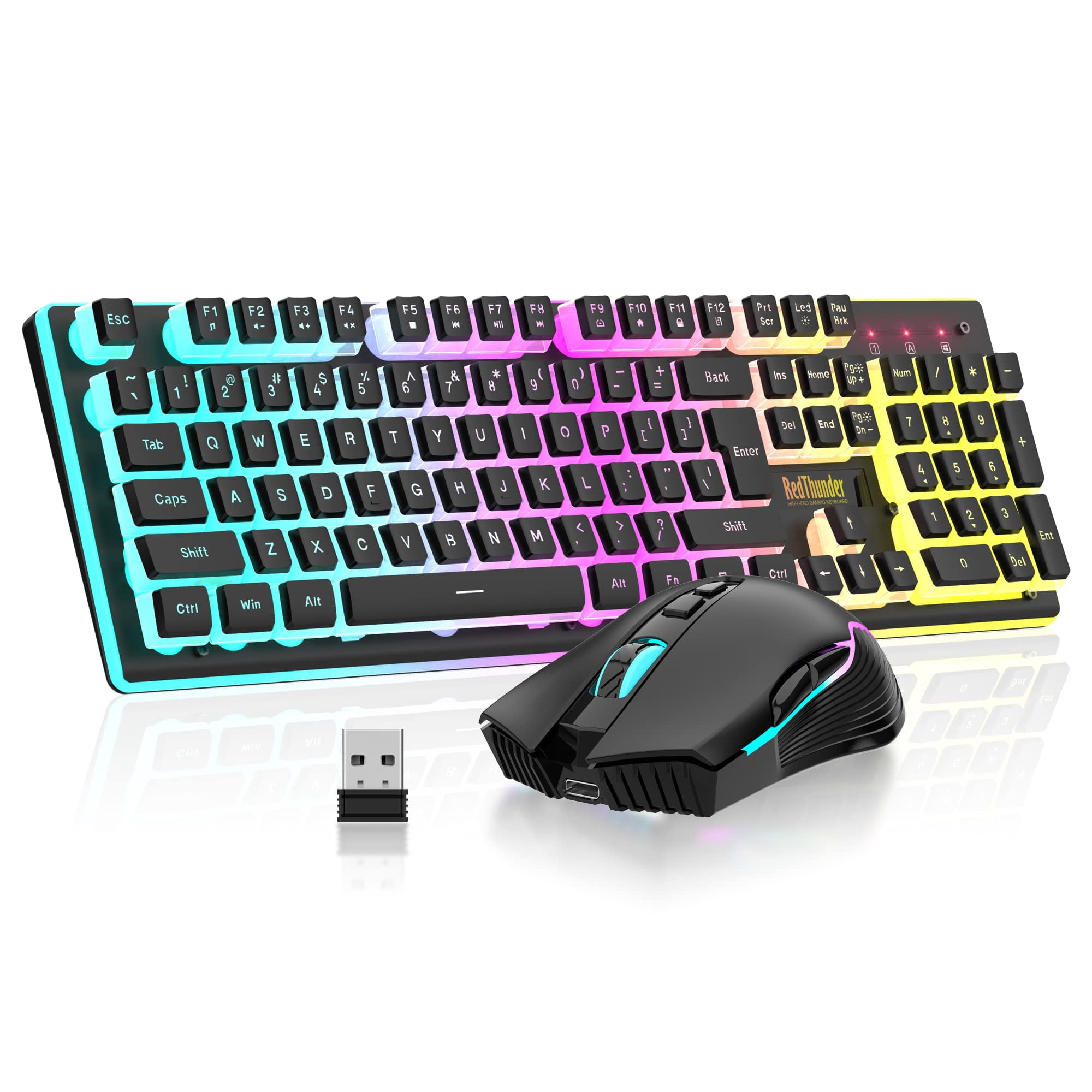 K10 Wireless Gaming Keyboard and Mouse Combo, RGB Backlit Rechargeable ...