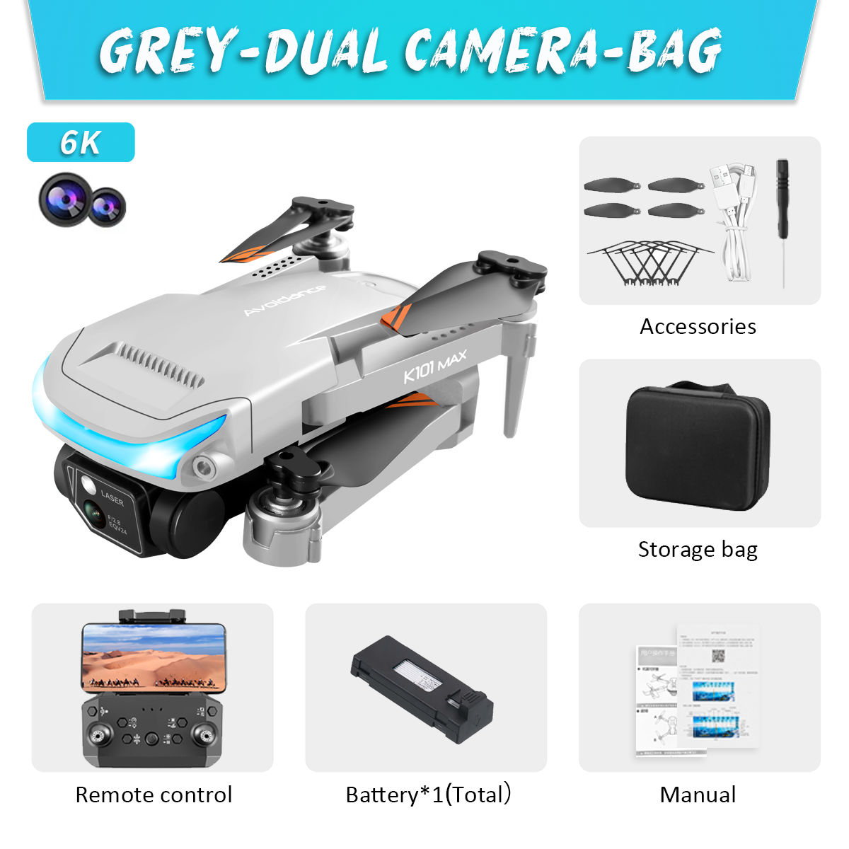 K101 Drone Profesional Dual HD Camera Aerial Photography FPV ...