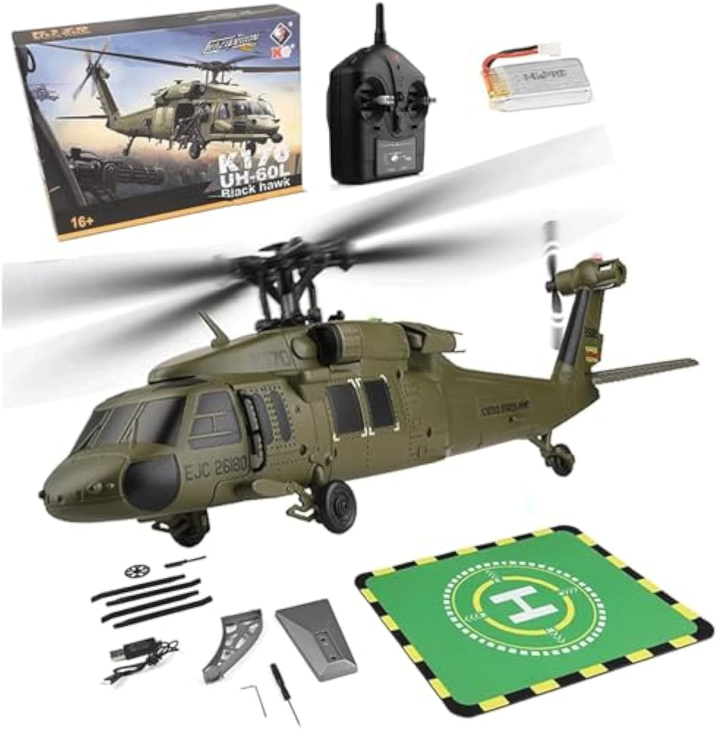 K170 Black Hawk RC Helicopter, 2.4G 4CH Flybarless 170 Size RC ...