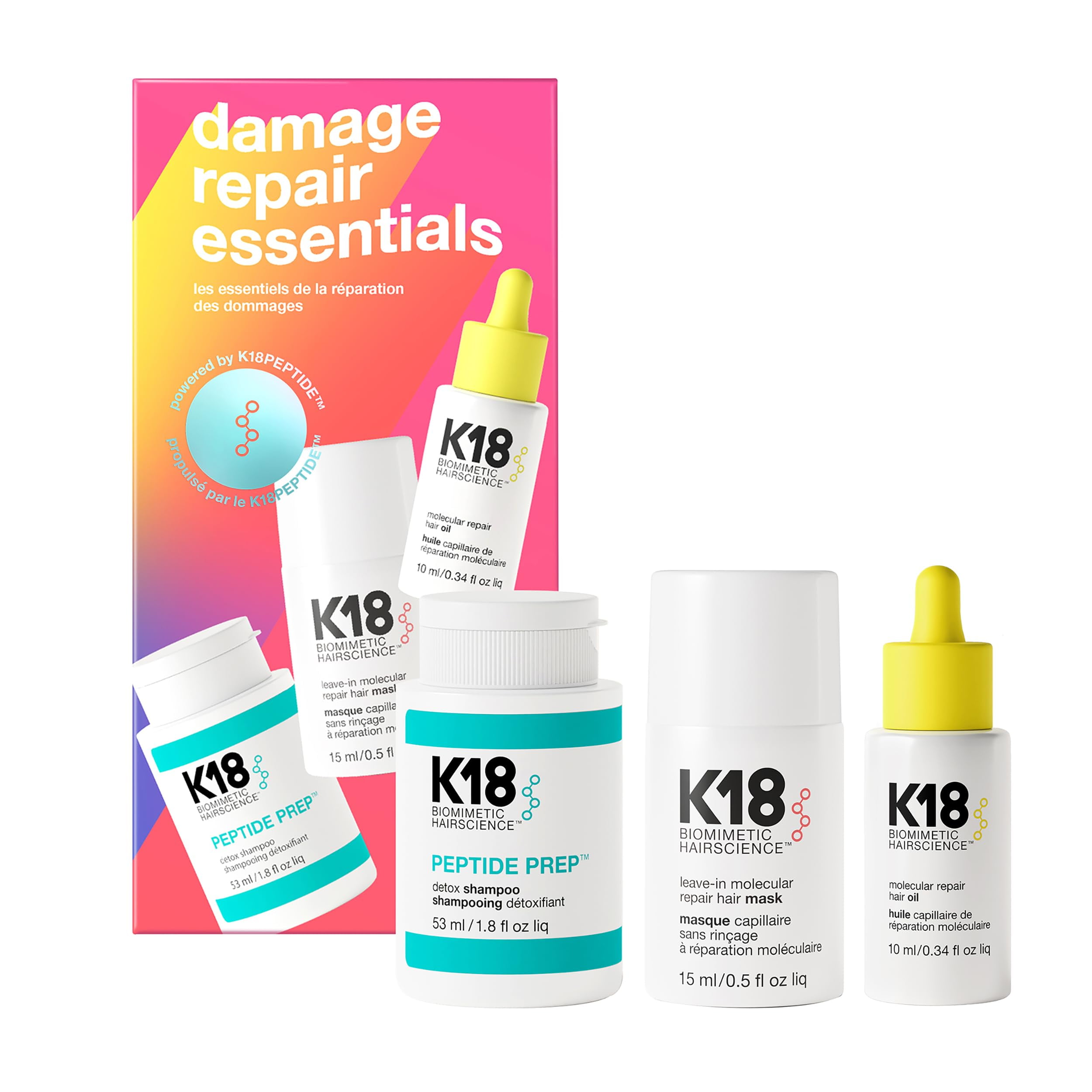 K18 Damage Repair Essentials TMA2 Kit, Travel-Friendly Trio Featuring Mini Hair Mask, Mini Hair ...