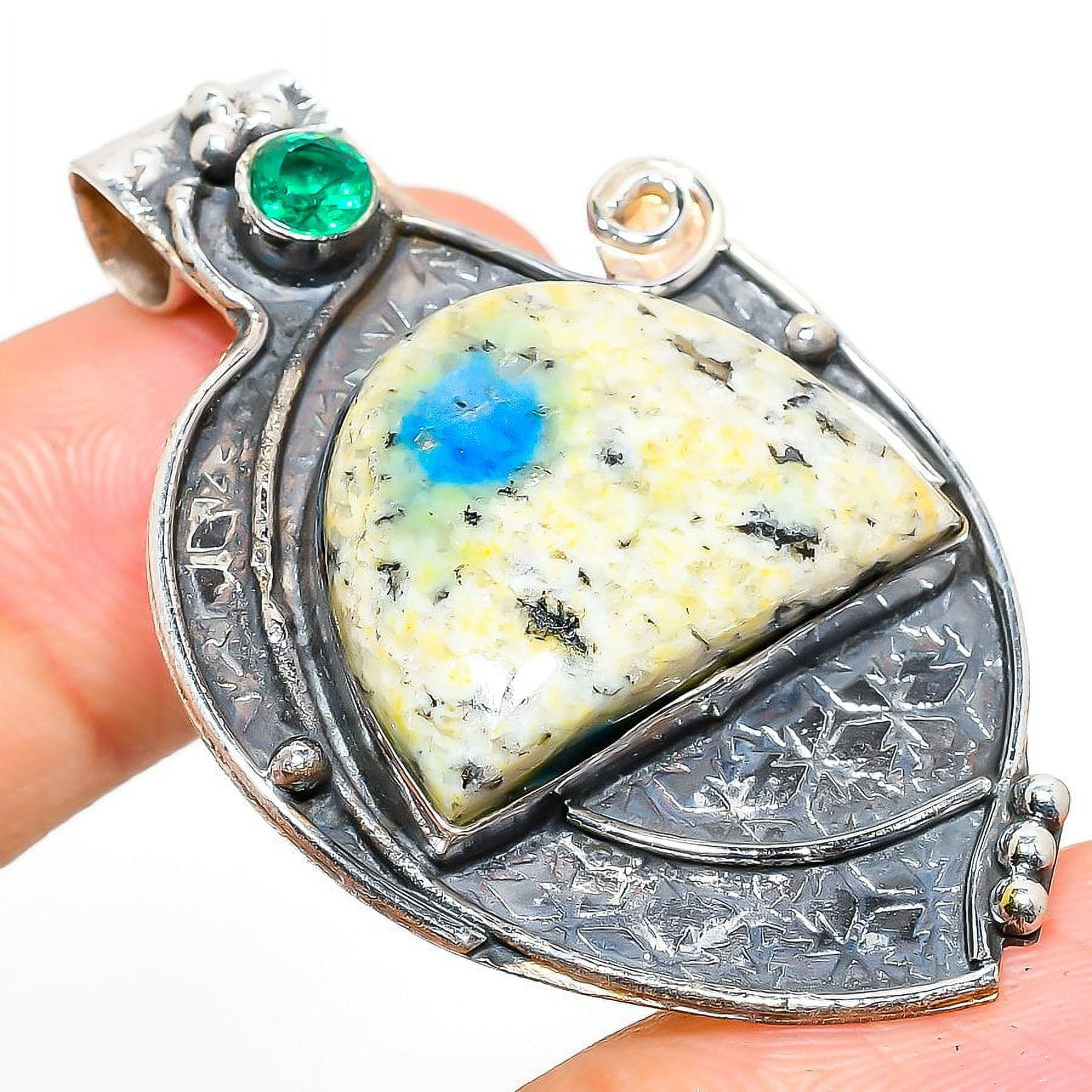 Natural K2 Blue Azurite,Diopside Gemstone 925 Sterling Silver Pendant 2 ...