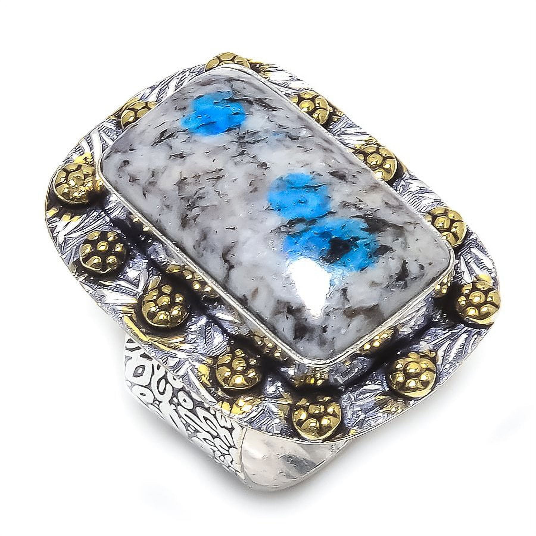 K2 Blue Azurite Gemstone 925 Sterling Silver Jewelry Two Tone Ring Size ...