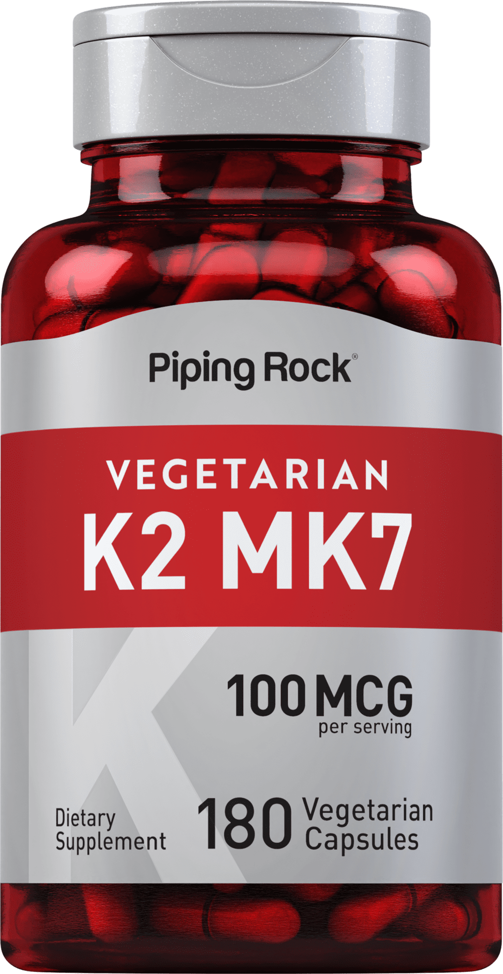 K2 MK7 | 100 mcg | 180 Vegetarian Capsules | Non-GMO, Gluten Free ...