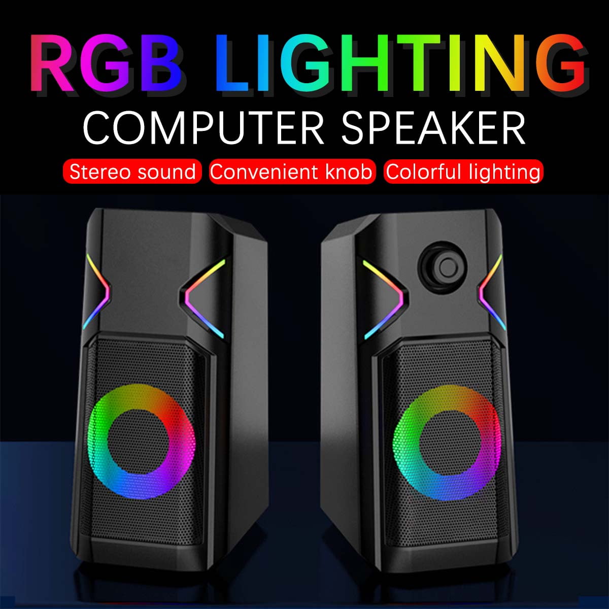 K201 Updated Cool RGB AUX 3.5mm USB Wired Stereo Computer Speaker Dual ...