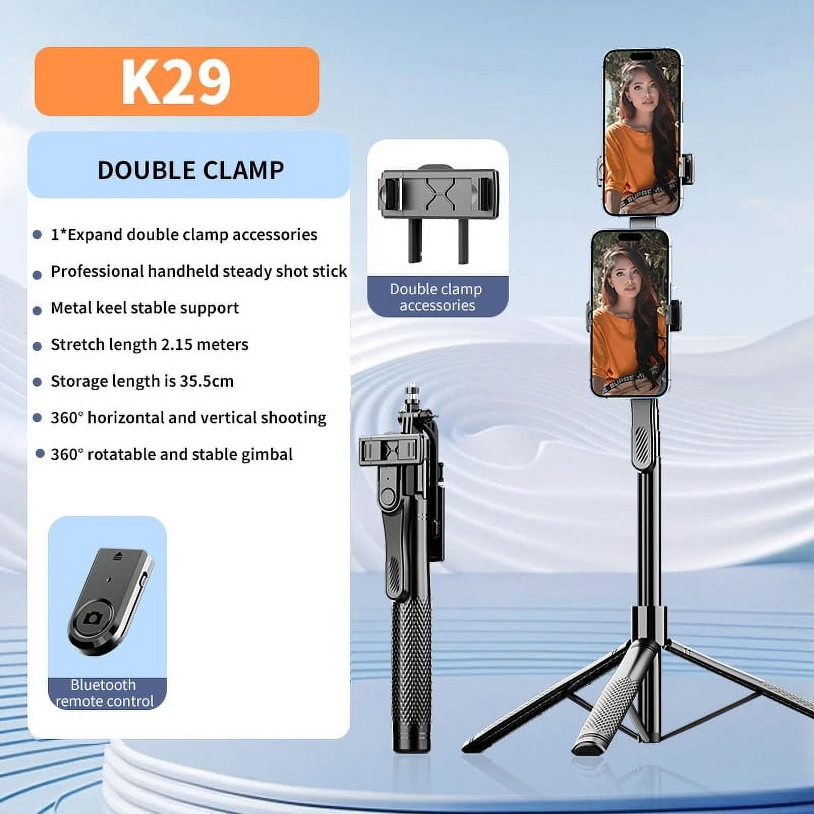 K29 Mobile Phone Bluetooth Selfie Stick with Wireless Remote 2.1m Universal Handheld Stabilizer ...
