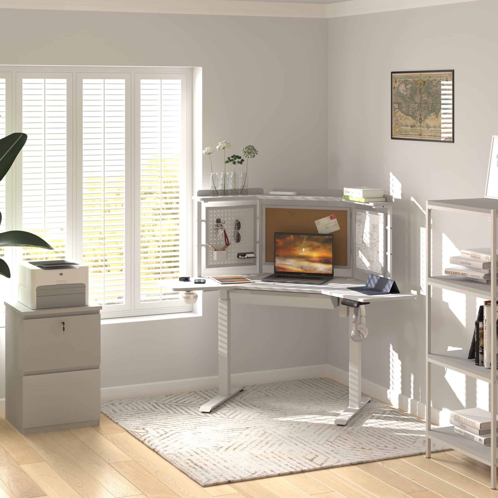 K314 Corner Electric Height Adjustable Standing Desk with Back Board ...