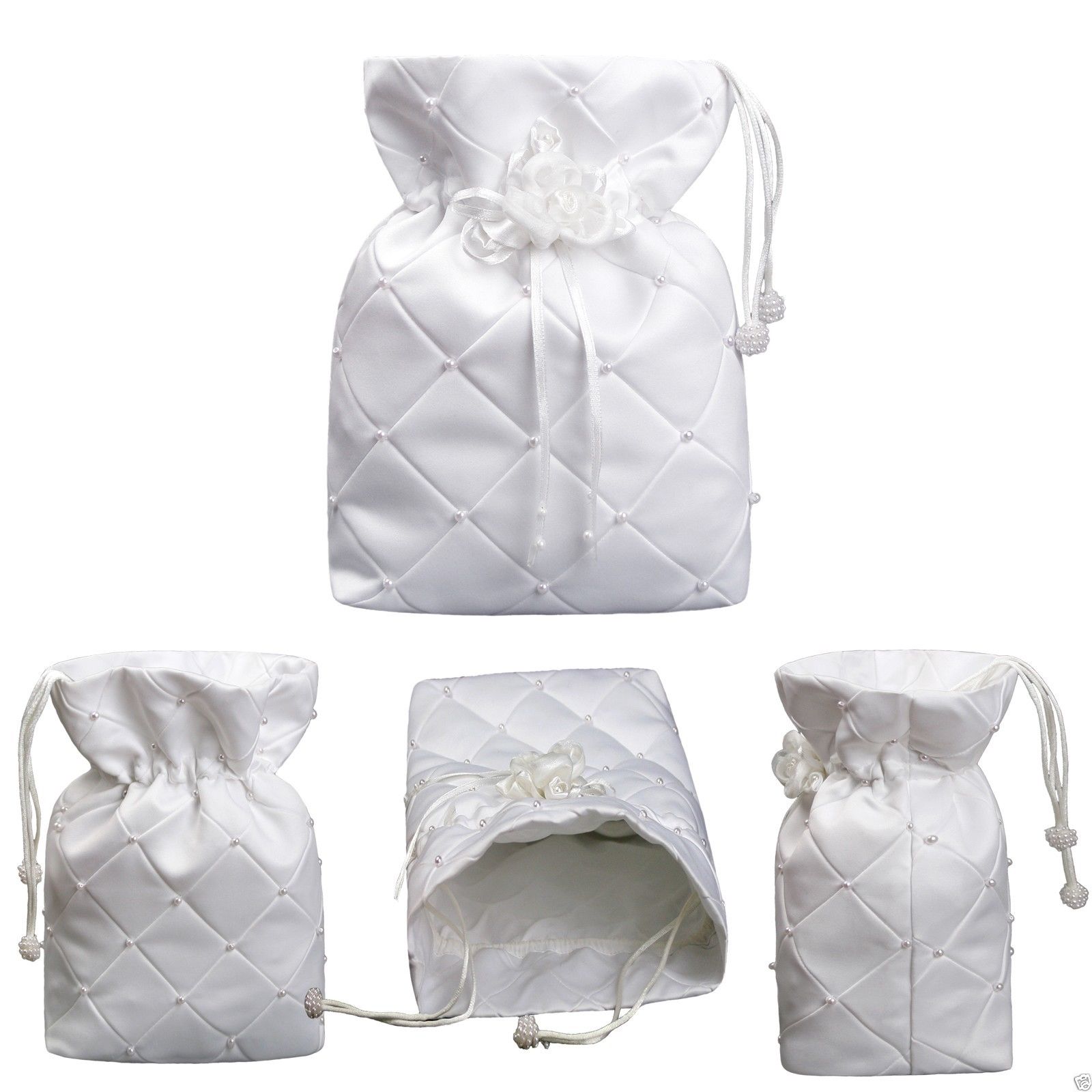 K5 White Pearls Pattern w/flower Purse Handbag for Communion Bridal ...