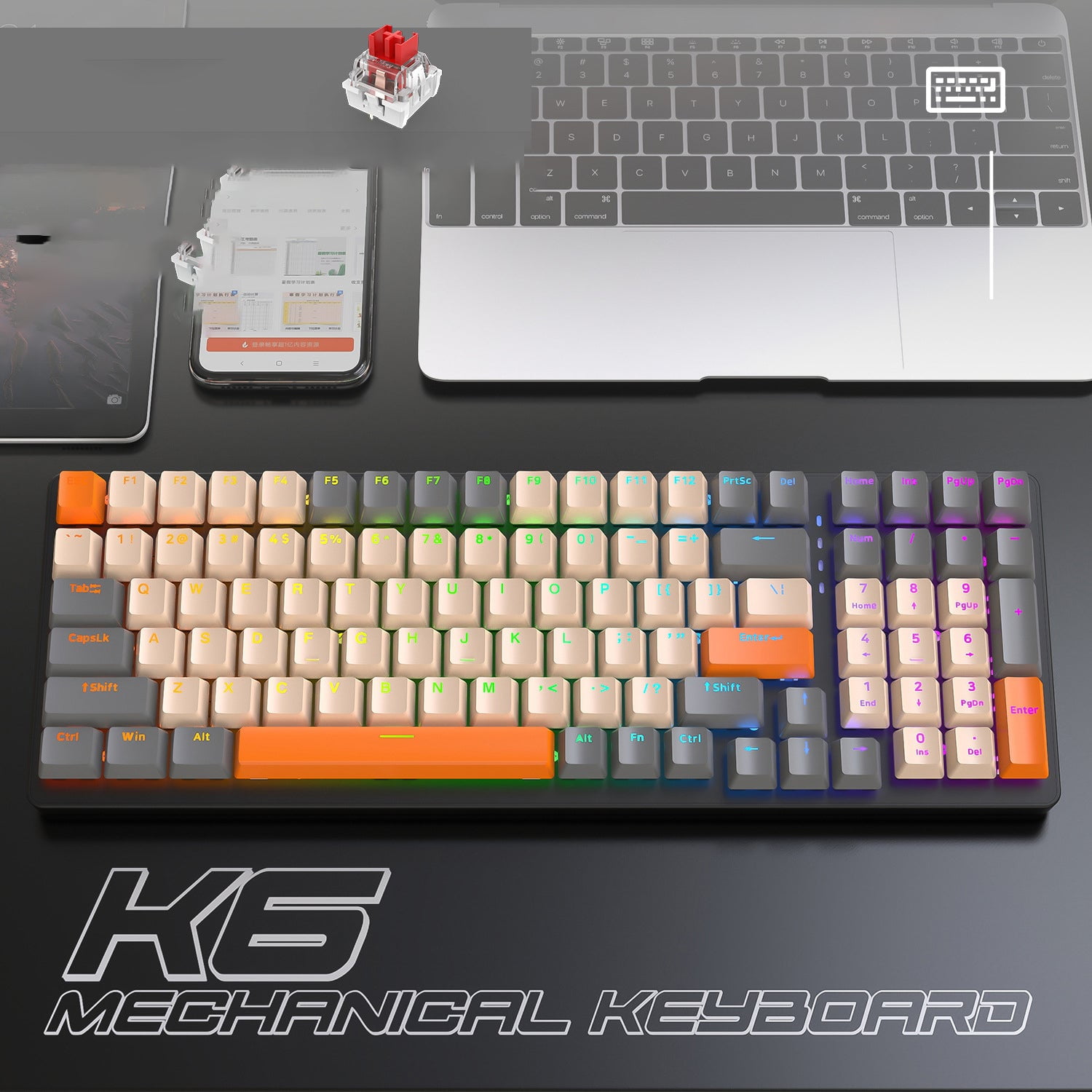 K6 Mechanical Keyboard Wireless 5.0 BT 2.4 Ghz Wired Three Modes ...