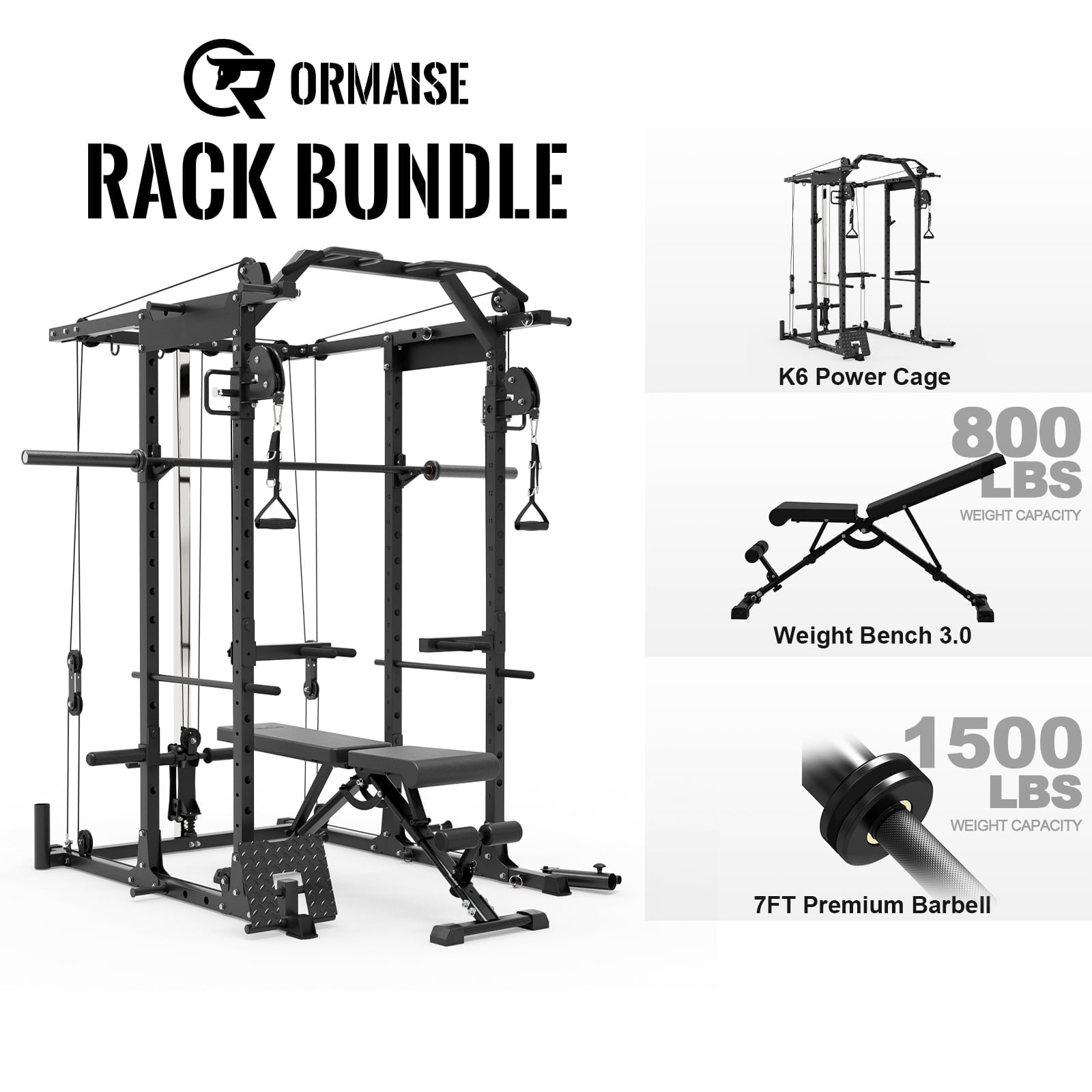 K6 Power Rack Cage, 1500LBS Weight Cage with 800LB Capacity Adjustable ...