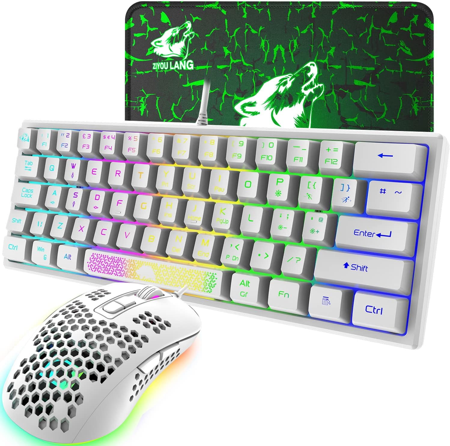 K61 UK Layout RGB 60% Gaming Keyboard Mouse Set Wired 62 Keys Mini ...