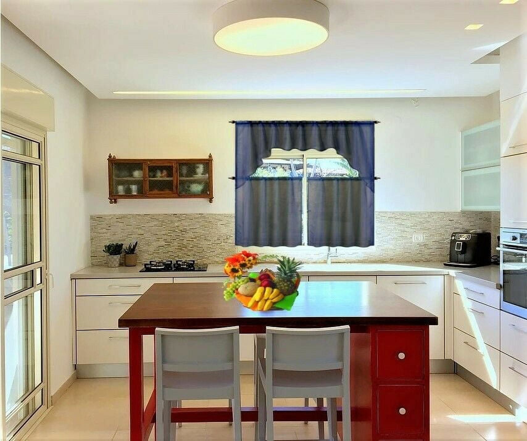 (K66)3 PIECE VOILE ROD POCKET WINDOW KITCHEN SHEER CURTAIN SET 2 TIER ...