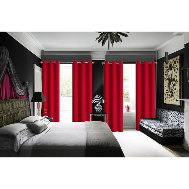 K68 RED Blackout Window Curtains 84" inches Long Panels Top Grommets ...