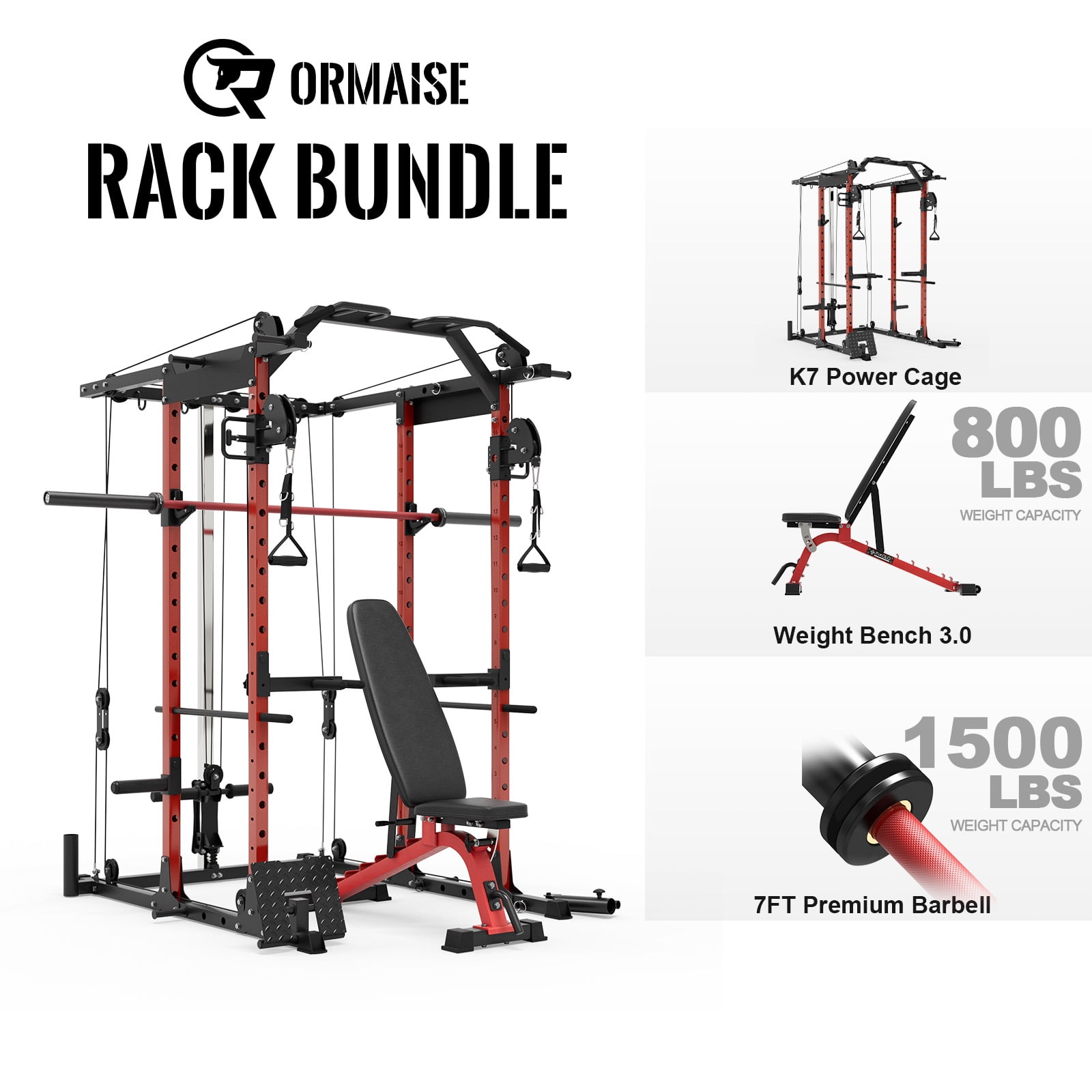 K7 Power Rack Cage, 1500LBS Weight Cage with 800LB Capacity Adjustable ...
