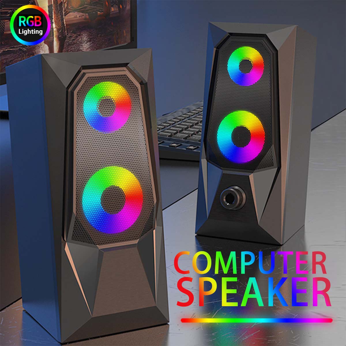 K7 USB Wired PC Speaker 3.5mm Bass Stereo Subwoof With Colorful LED RGB ...