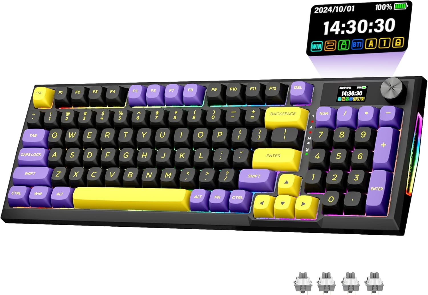 K725LBY Mechanical Keyboard with Screen and Knob, Tri-Mode BT5.0/2.4G ...
