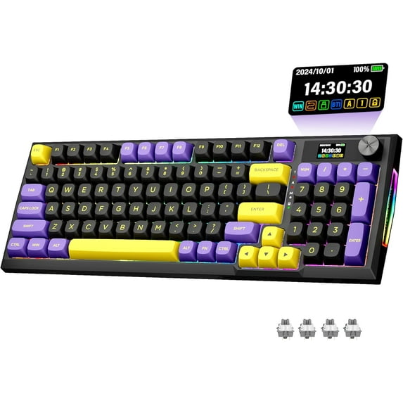 K725LBY Mechanical Keyboard with Screen and Knob, Tri-Mode BT5.0/2.4G ...