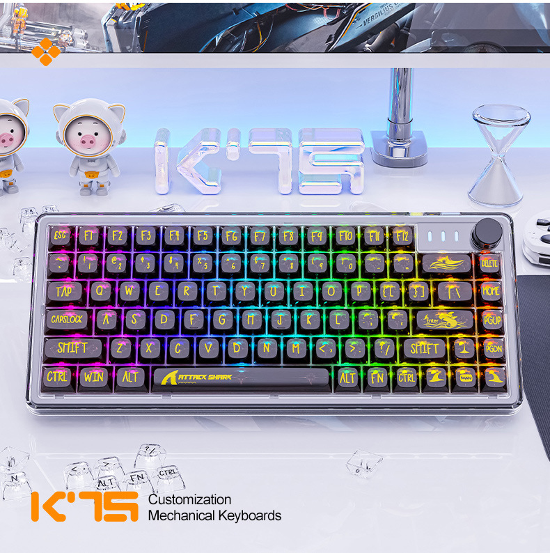 K75 Mechanical Keyboard Hot Swap RGB 82 Keys Wired Keyboard (Black ...