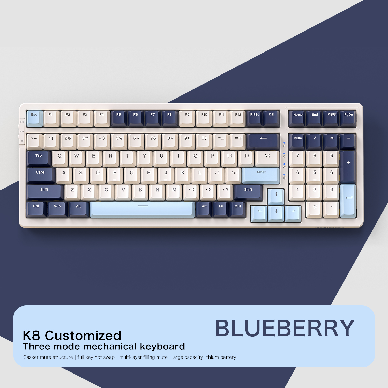 K8 100 Key Wireless Mechanical Keyboard Tri-mode Connection,Full Key ...