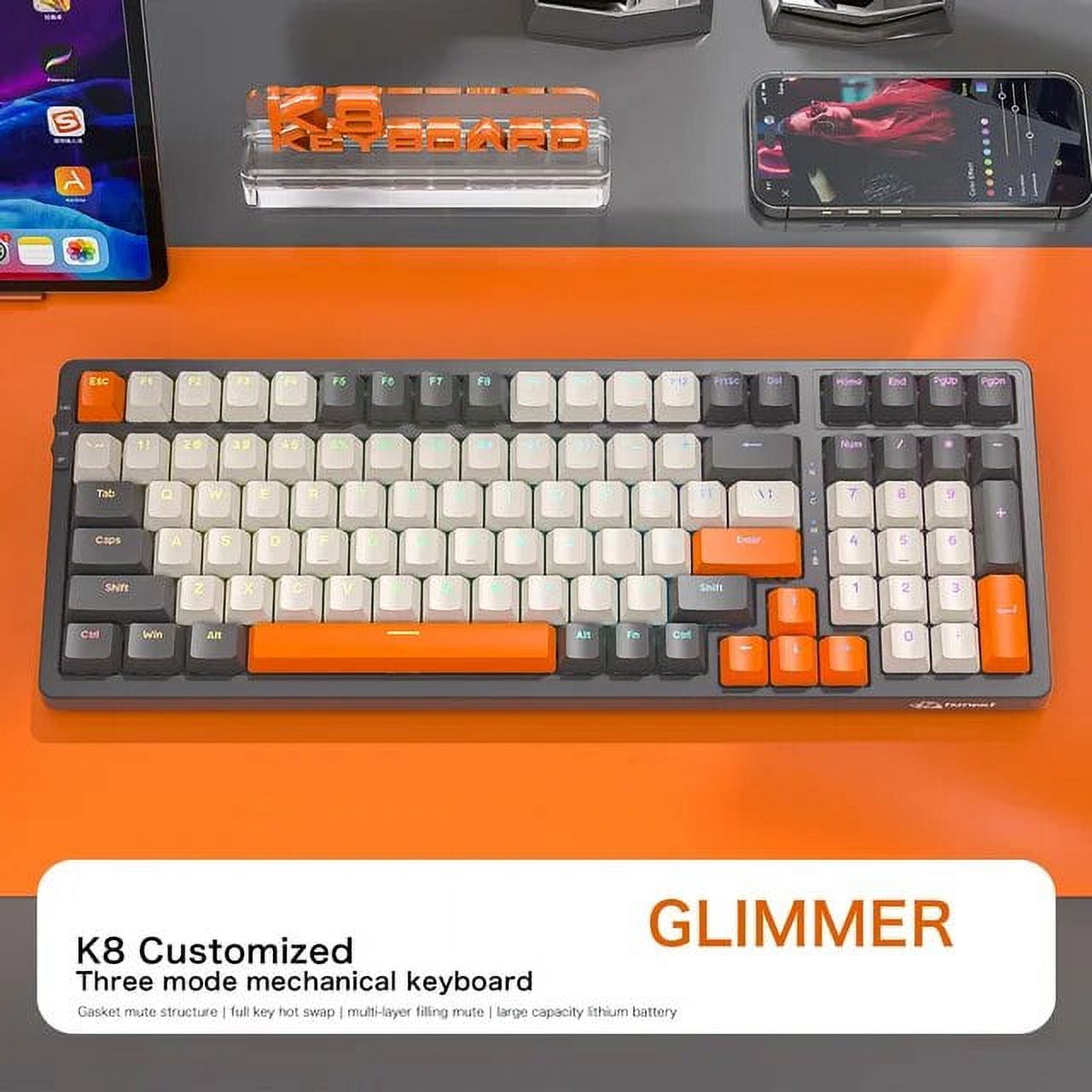 K8 Wireless Mechanical Keyboard Tri- Connection 100 Key Full Key Hot ...