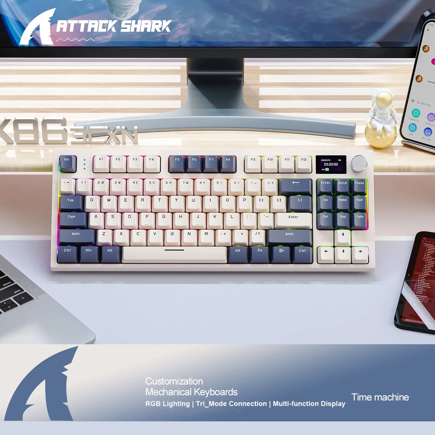 K86 Metal Knob Mechanical Keyboard,TFT Screen,Hot Swap,RGB,Bluetooth ...