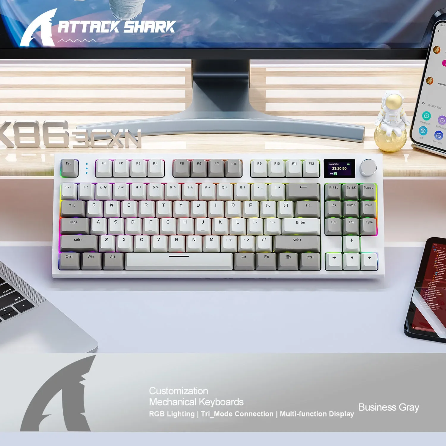 K86 Metal Knob Mechanical Keyboard,TFT Screen,Hot Swap,RGB,Bluetooth ...