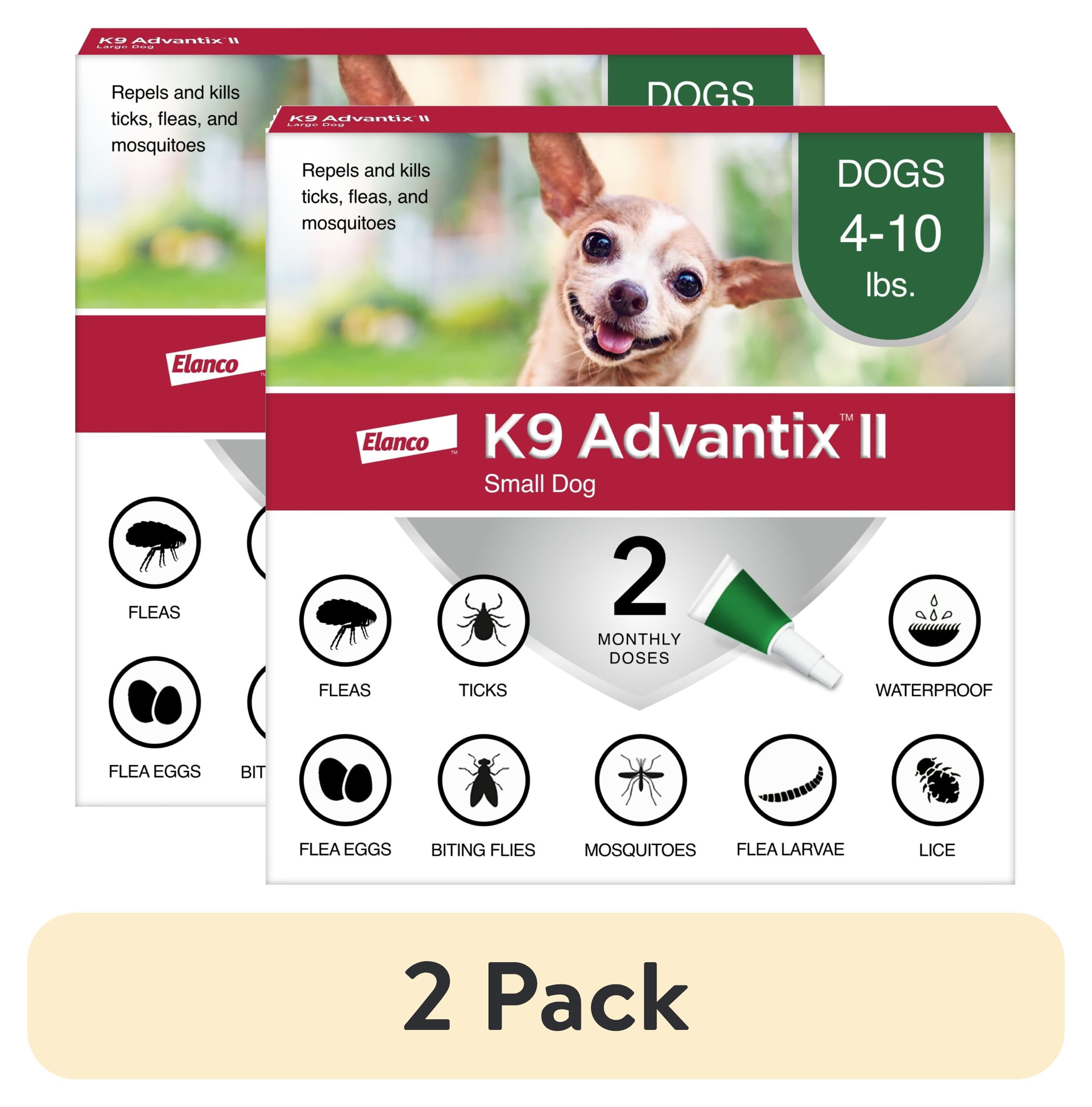 (2 pack) K9 Advantix II Monthly Flea & Tick Prevention for Small Dogs 4 ...