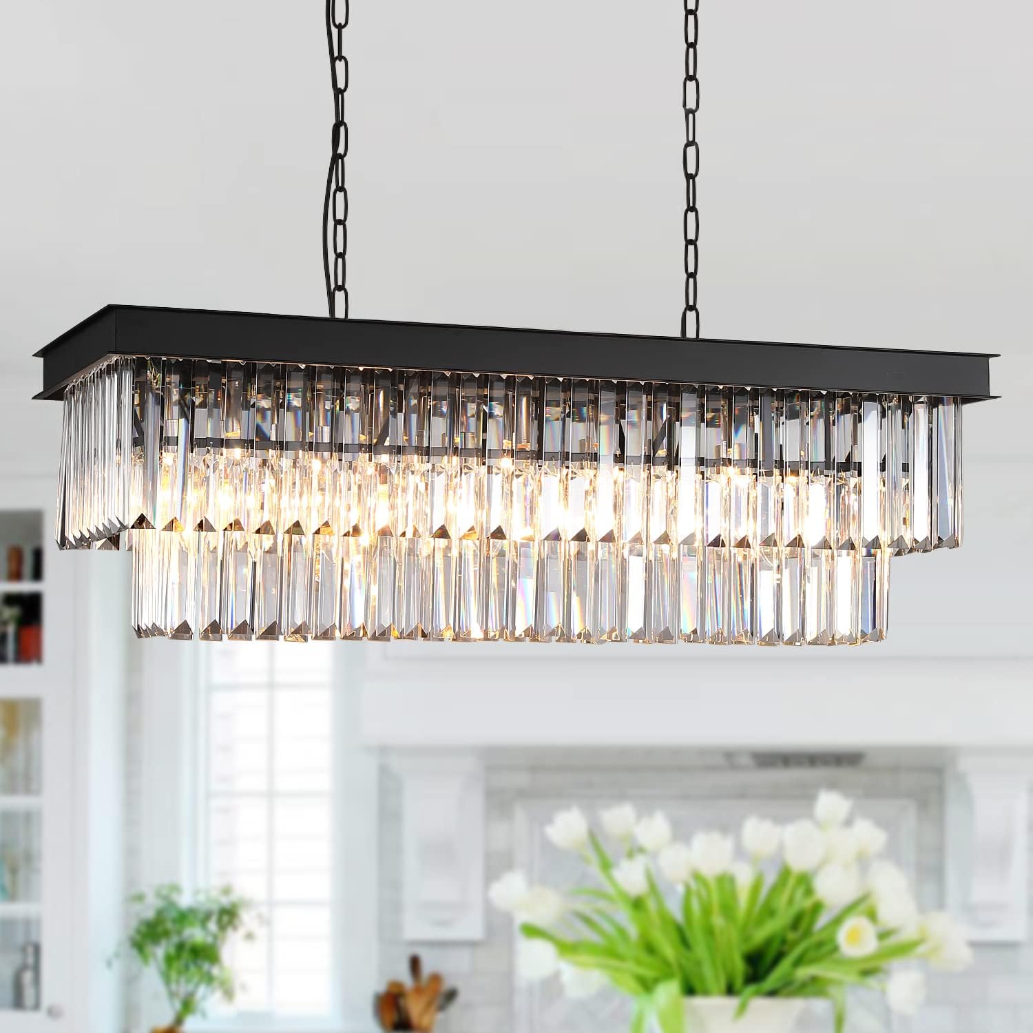K9 Contemporary Long Chandelier - Rectangular Black Modern Rectangle ...