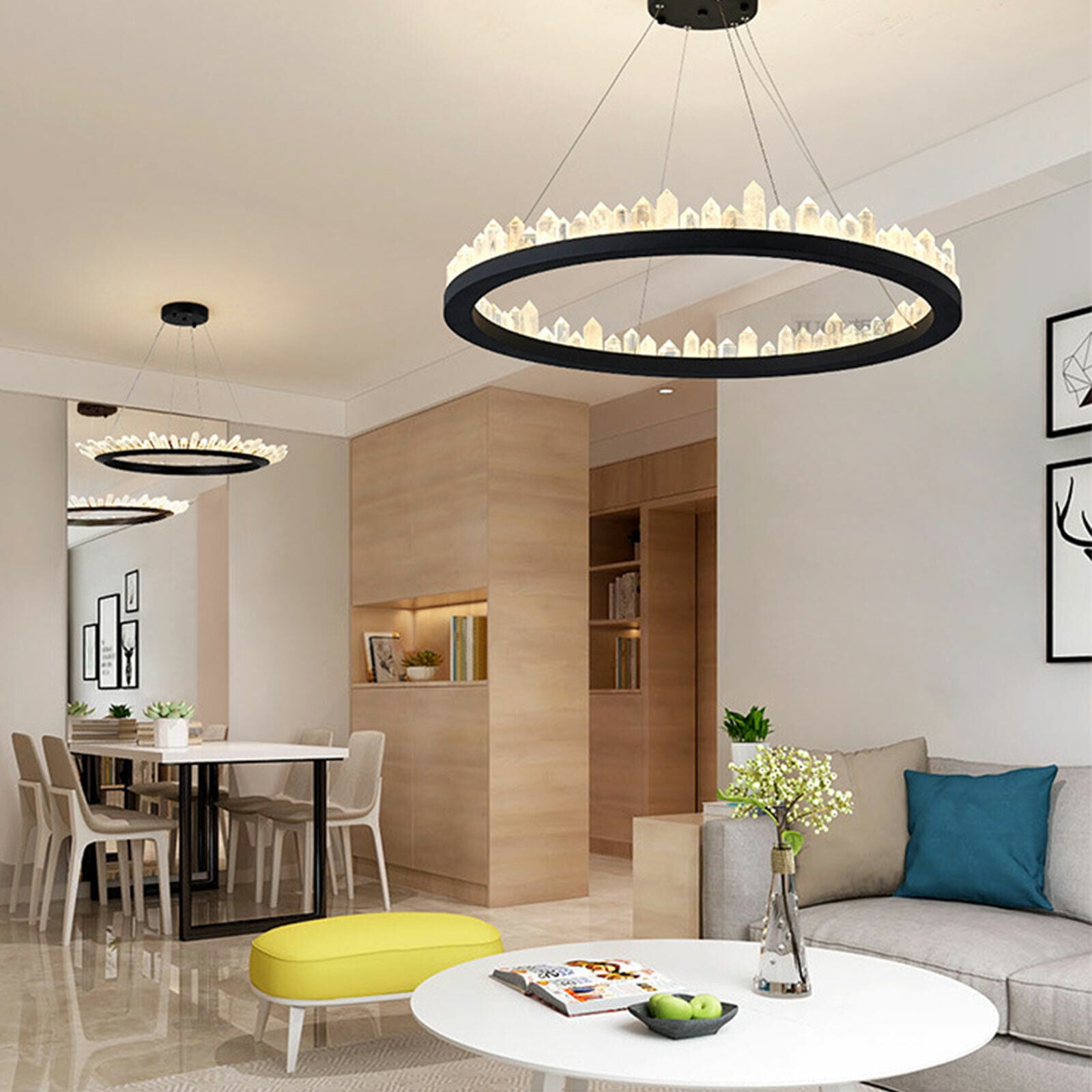 K9 Crystal LED Chandelier Ring Hanging Lamp Round Pendant Ceiling Light ...