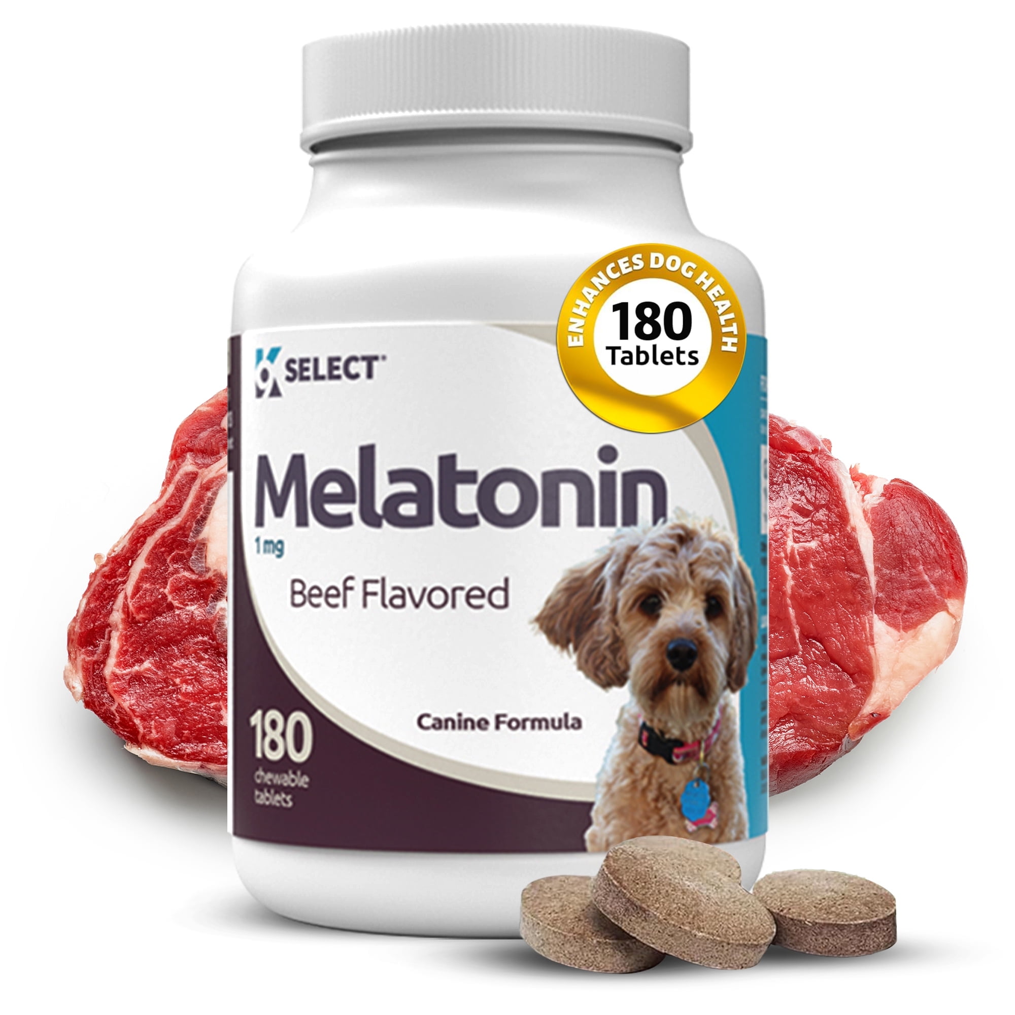 K9 Select Melatonin Tablets for Dogs, Beef Flavor, 180 Count - Walmart ...