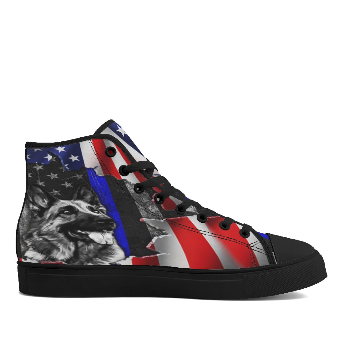 K9 Unit German Shepherd American flag High Top Canvas Shoes Sneakers ...