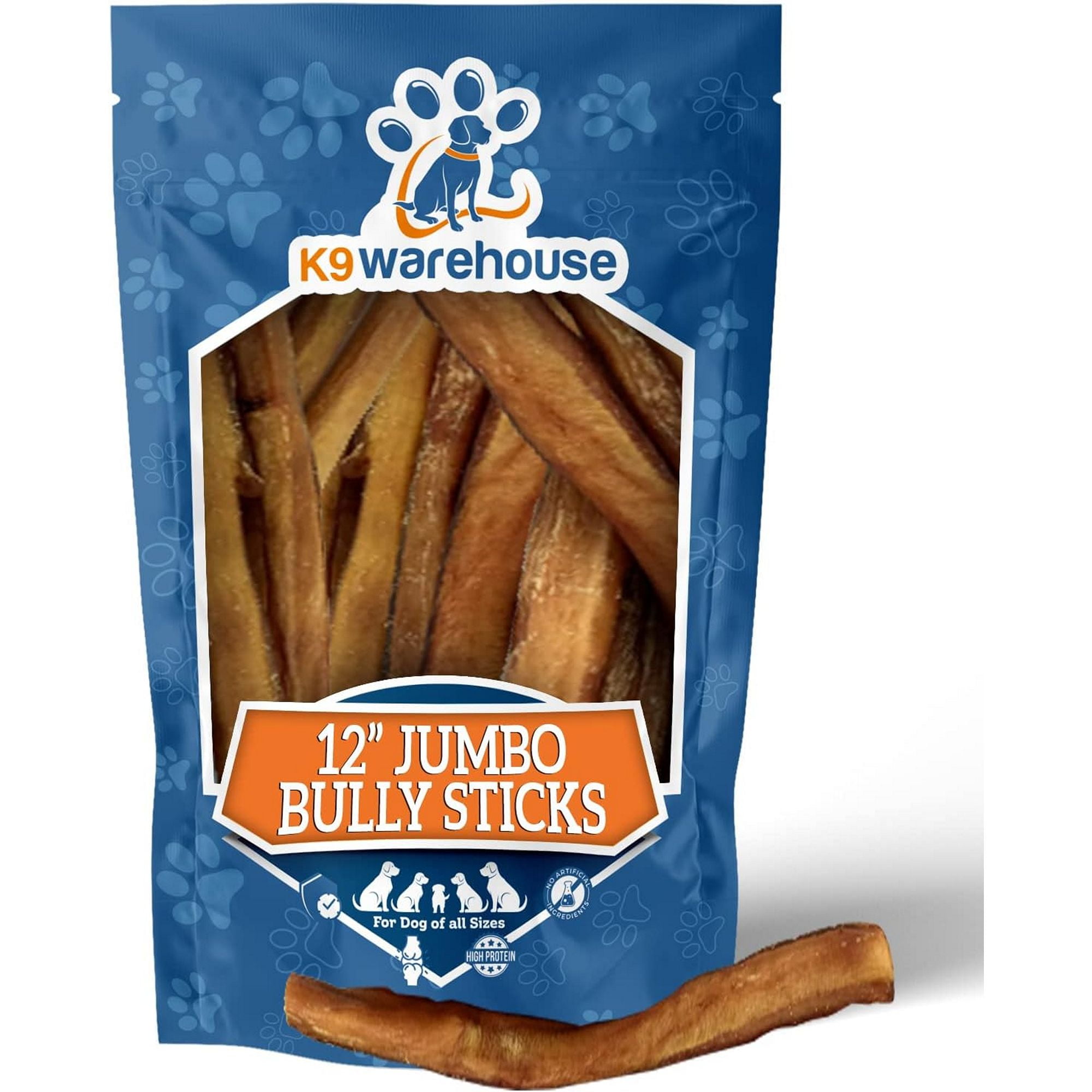 K9warehouse- Premium Super Jumbo Bully Sticks-12"(3 Count,76-110g)- Natural Grass-Fed Dog Treats ...