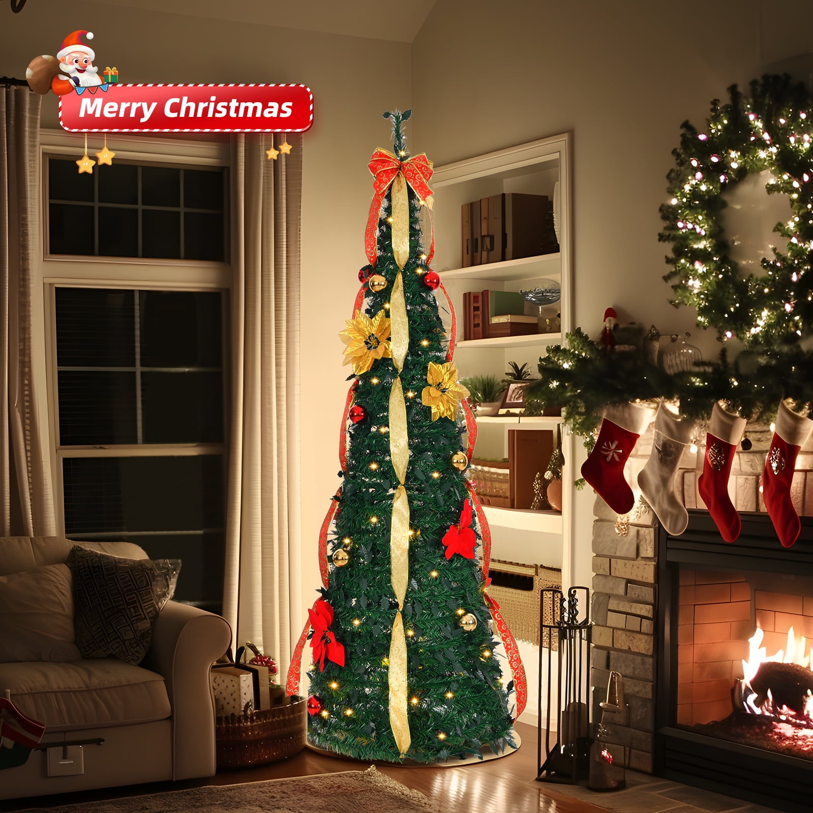 KAAYEE 4ft Pop Up Pre Lit Artificial Christmas Tree with Remote Control ...