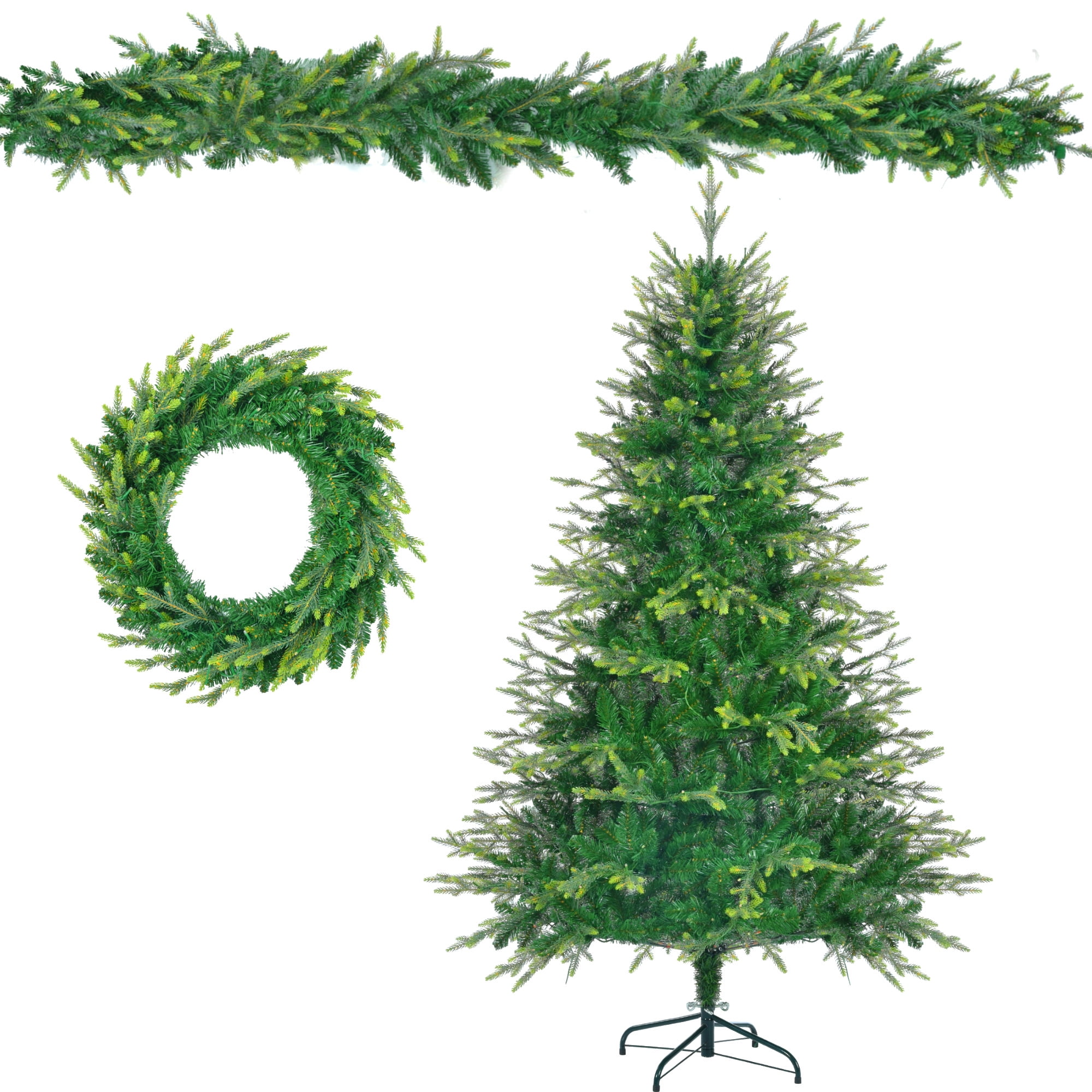 KAAYEE 6FT Pre-Lit Aspen Fir Christmas Set with Garland and Wreath ...