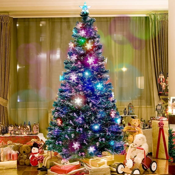 KAAYEE 7 ft Pre-Lit Christmas Artificial Tree with LED RGB Color ...