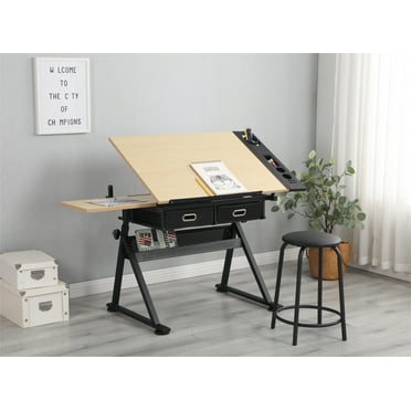 Infirleo Glass Drafting Table with Stool, Height Adjustable Drawing ...
