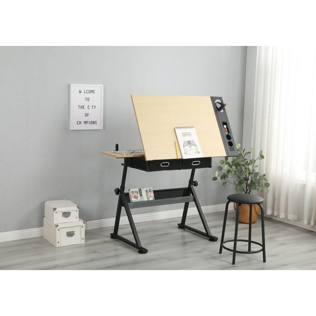 KAAYEE Adjustable Drawing Drafting Table Desk with 2 Drawers for Home ...