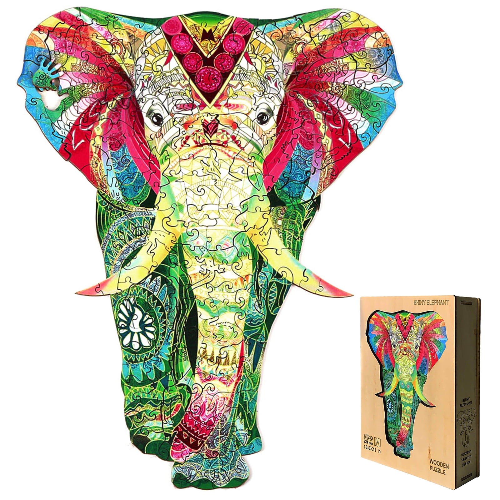 KAAYEE Animal Shaped Wooden Puzzles for Adults,A3 Vivid Elephant Jigsaw ...