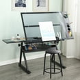 KAAYEE Adjustable Drafting Table with Glass Top, Art Drawing Desk with ...