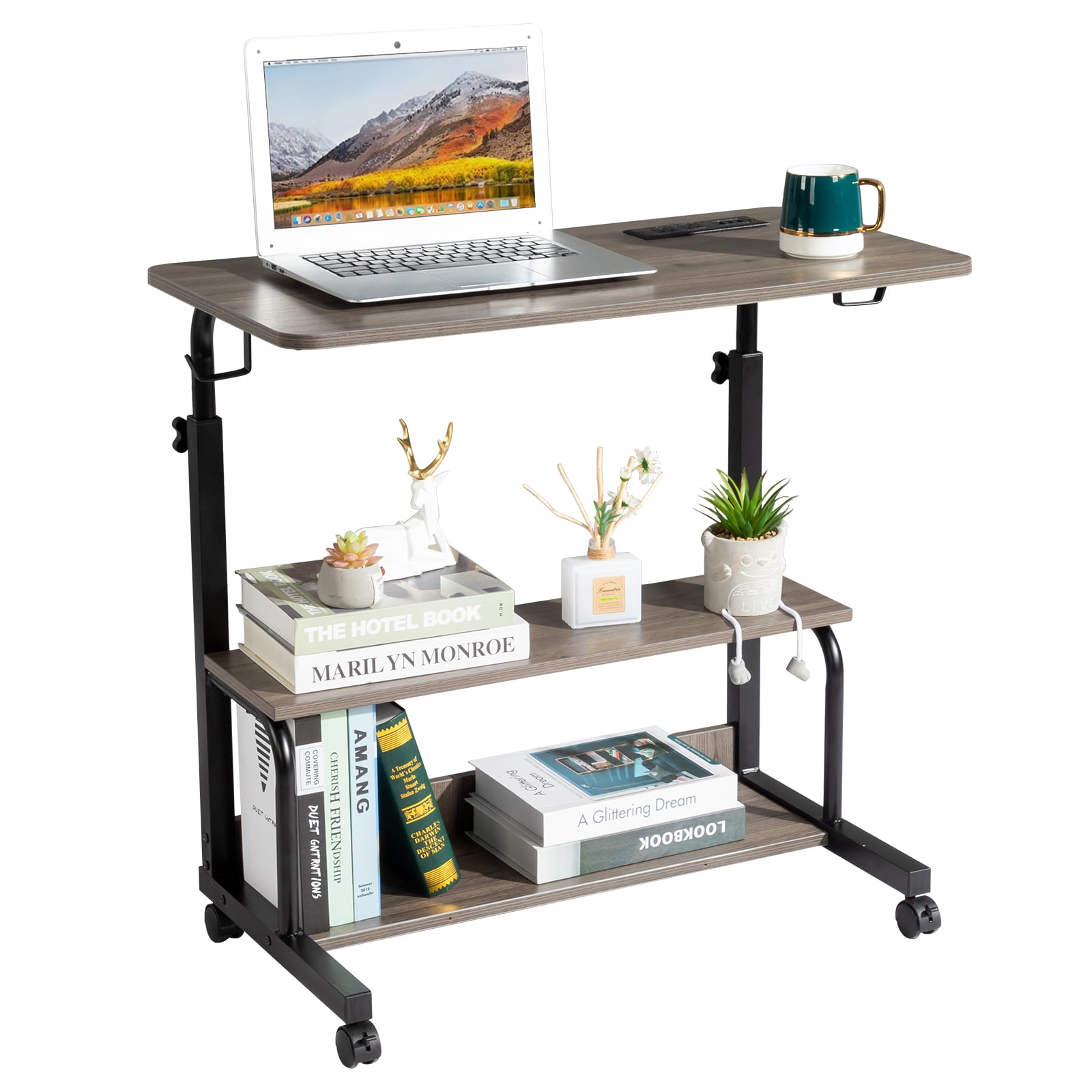 KAAYEE Height Adjustable Standing Desk with Power Outlets,32" Rolling Computer Desk with Storage ...