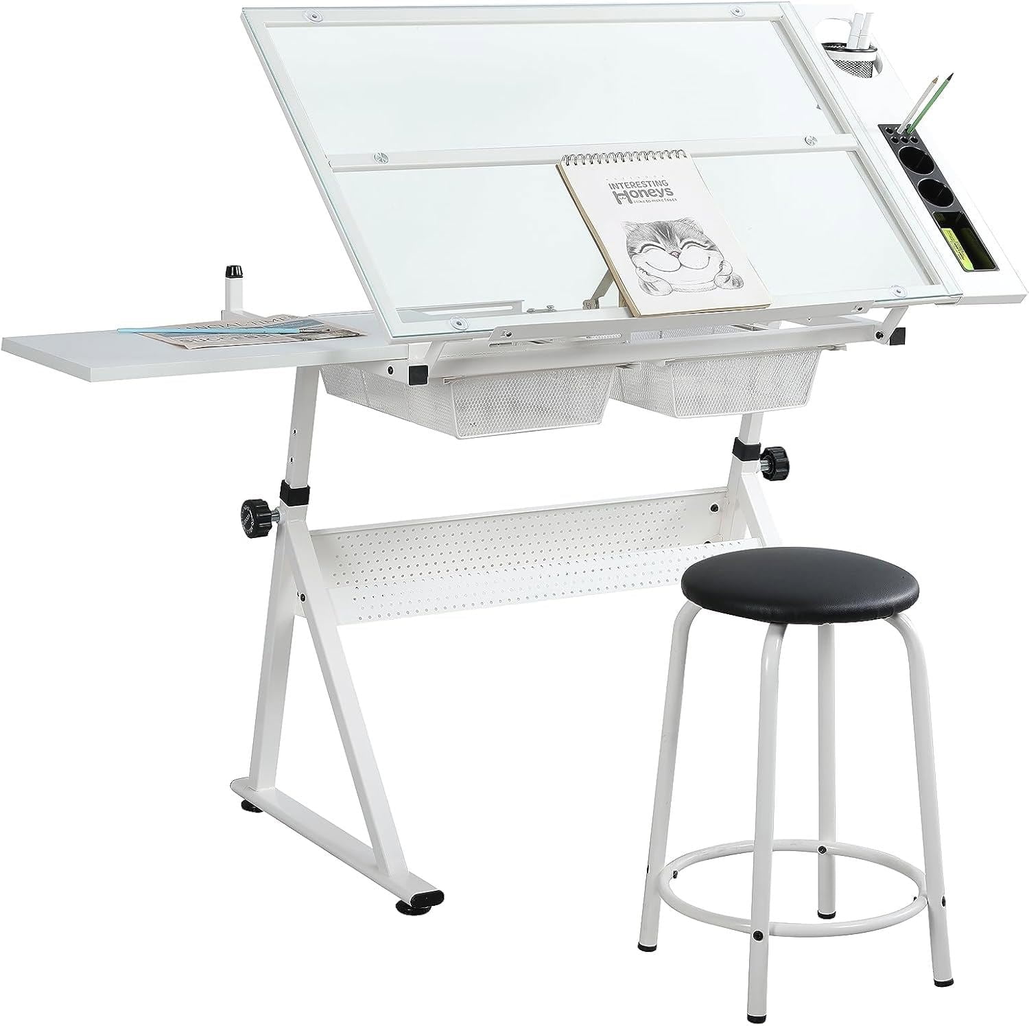KAAYEE Glass Drafting Table for Work,31-50"Height Adjustable Art Desk ...
