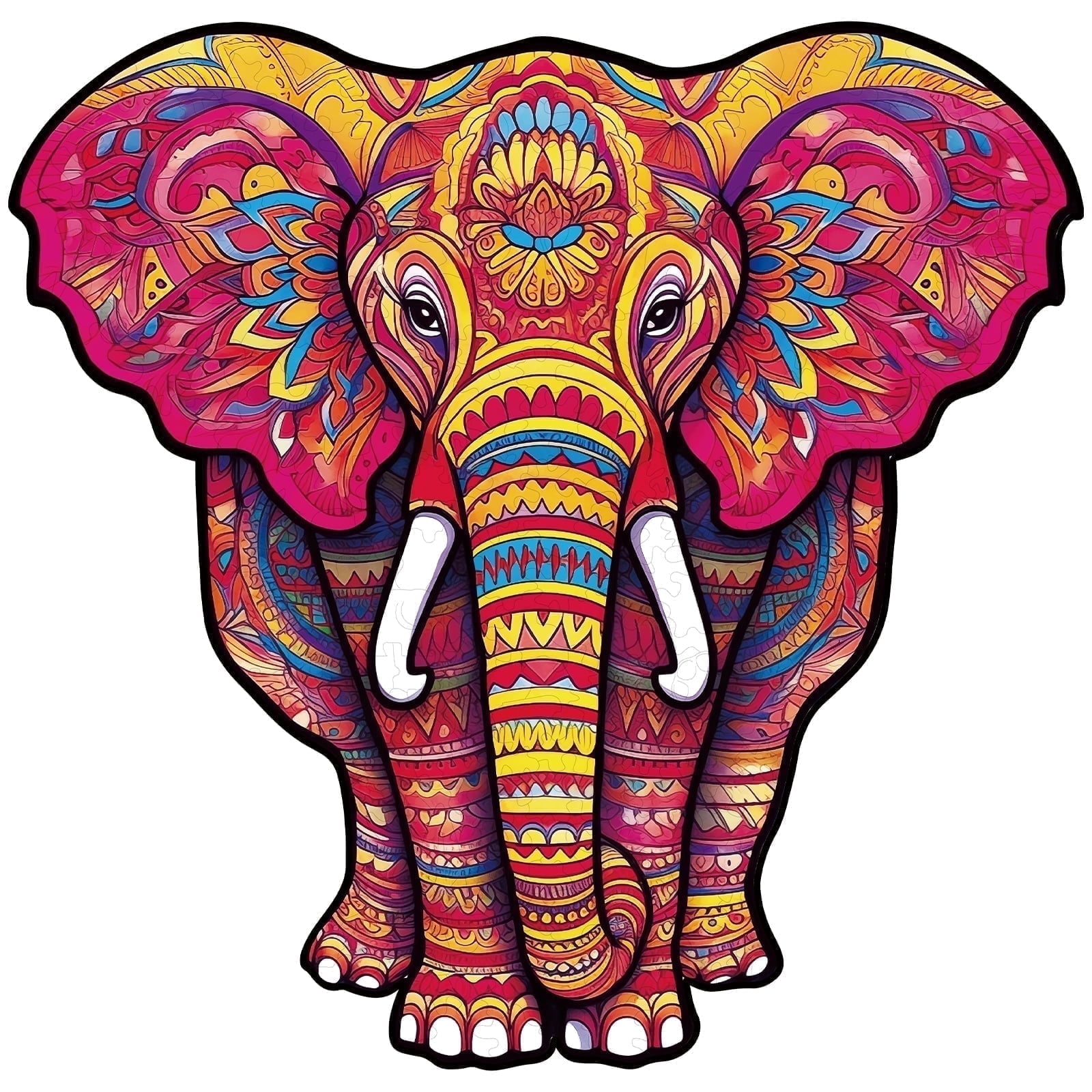 KAAYEE Wooden Jigsaw Puzzles,Mandala Elephant Unique Shape Jigsaw ...