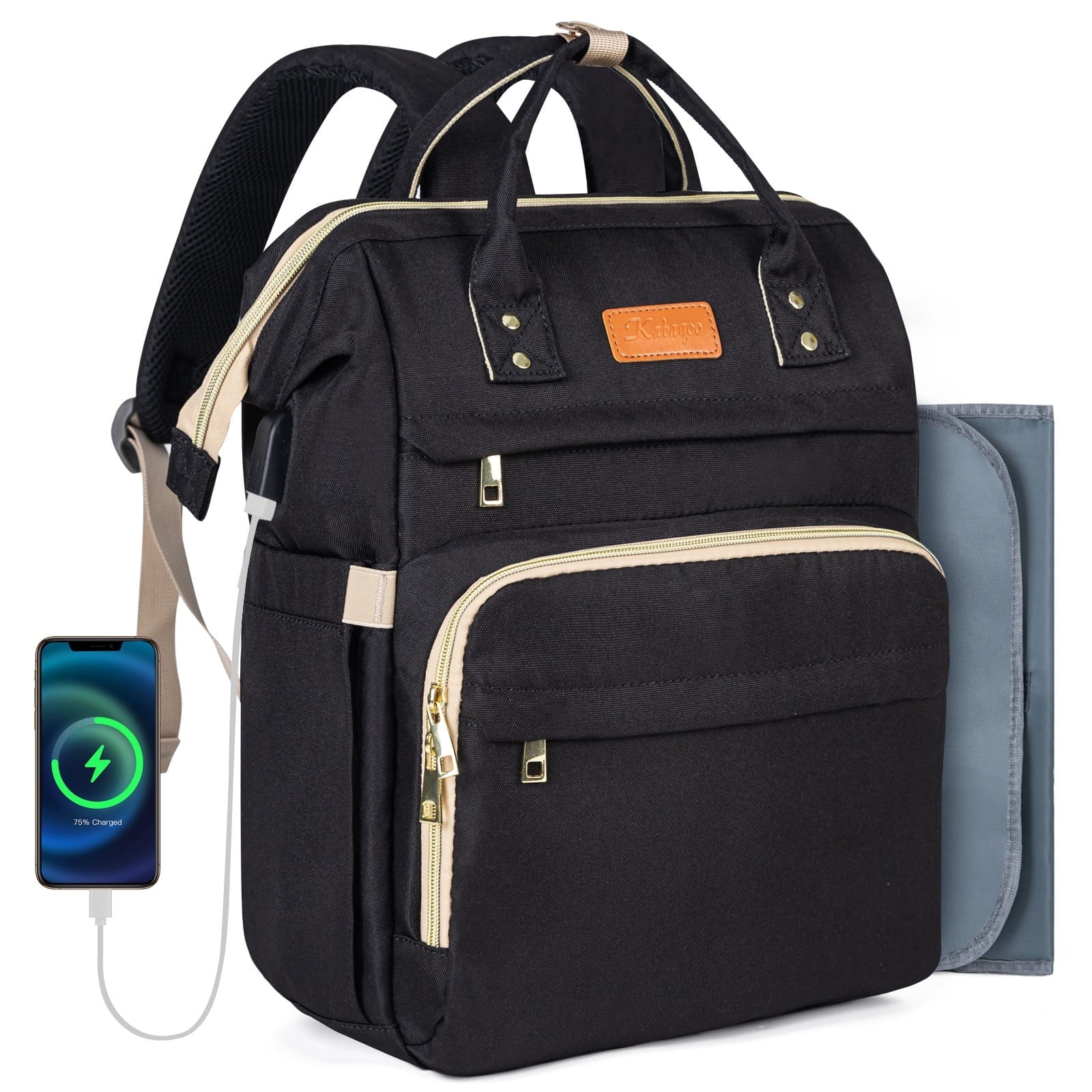 Kabaqoo Baby Diaper Bag Backpack with Changing Pad, Multifunctional ...