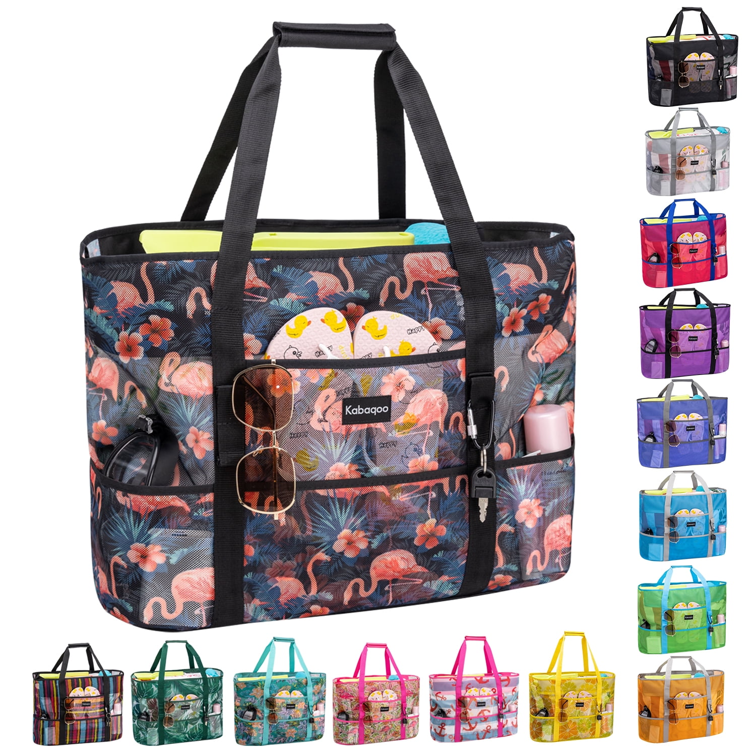 KABAQOO Extra Large Flamingo Beach Tote Bag - Waterproof and Sand-proof ...