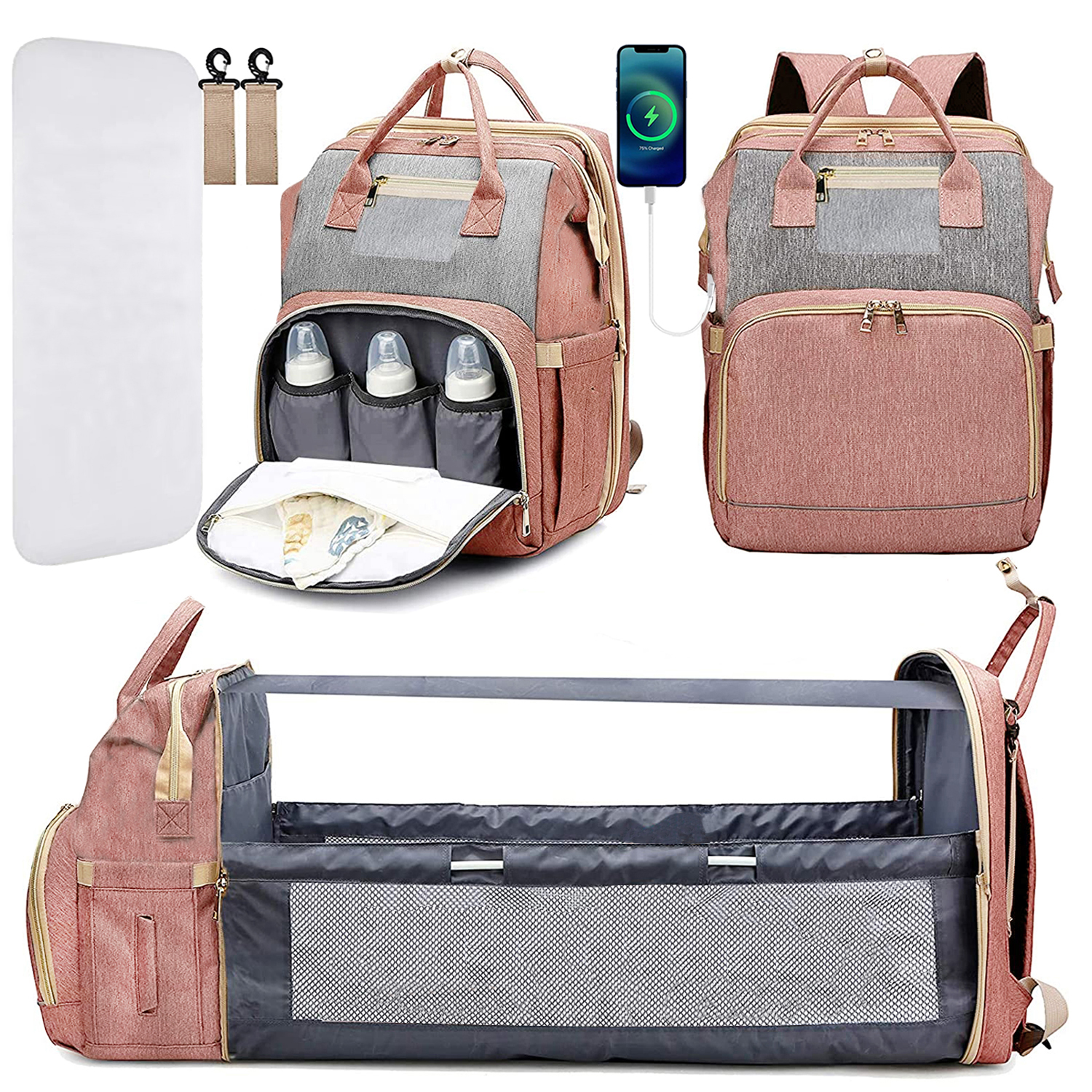 Precious Moments Baby - Pink Diaper Bag with Changing Pad - Walmart.com