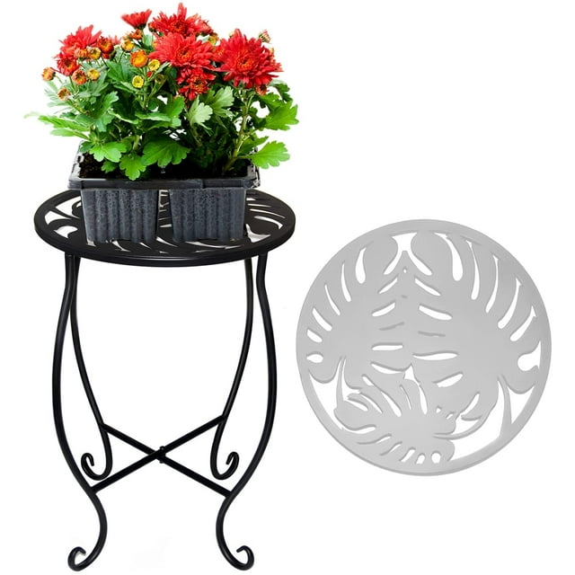 KABB 15'' Tall Outdoor Plant Stand, Round Metal, Decorative Black ...