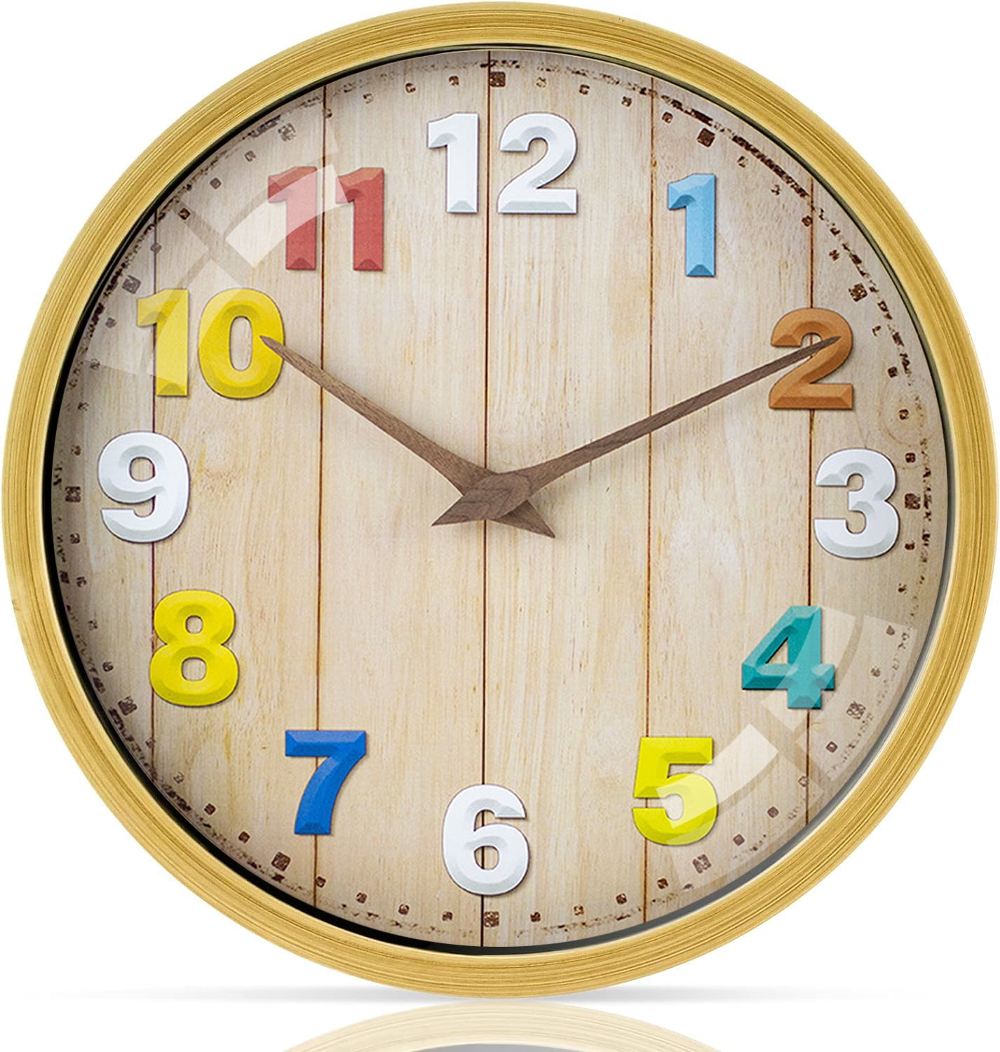 KABB Kids Wall Clock for Bedroom, 12 Inch Round Multi-Colored Learning ...