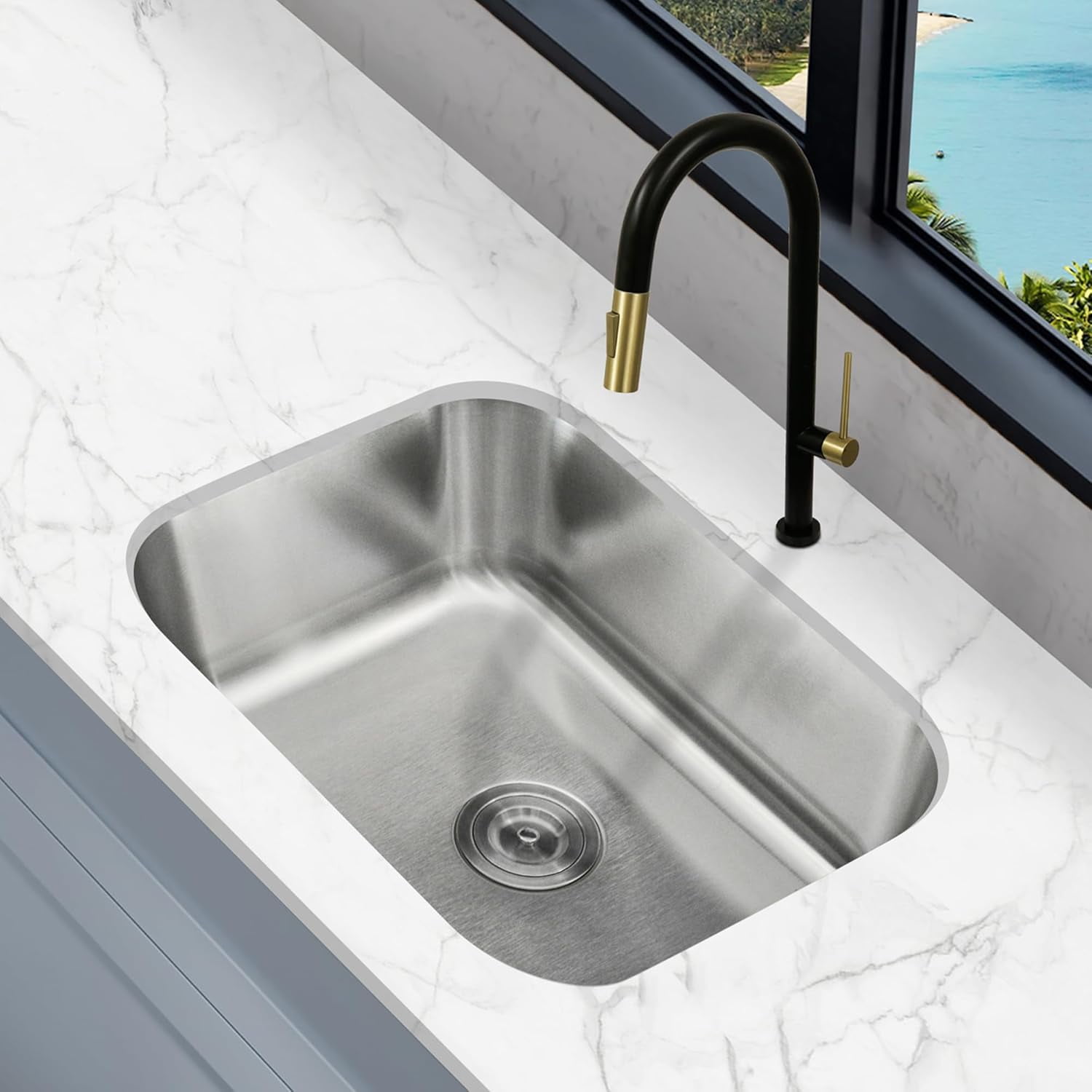 KABCO 21 Inch Stainless Steel Single Bowl Classic Kitchen Sink, Extra ...