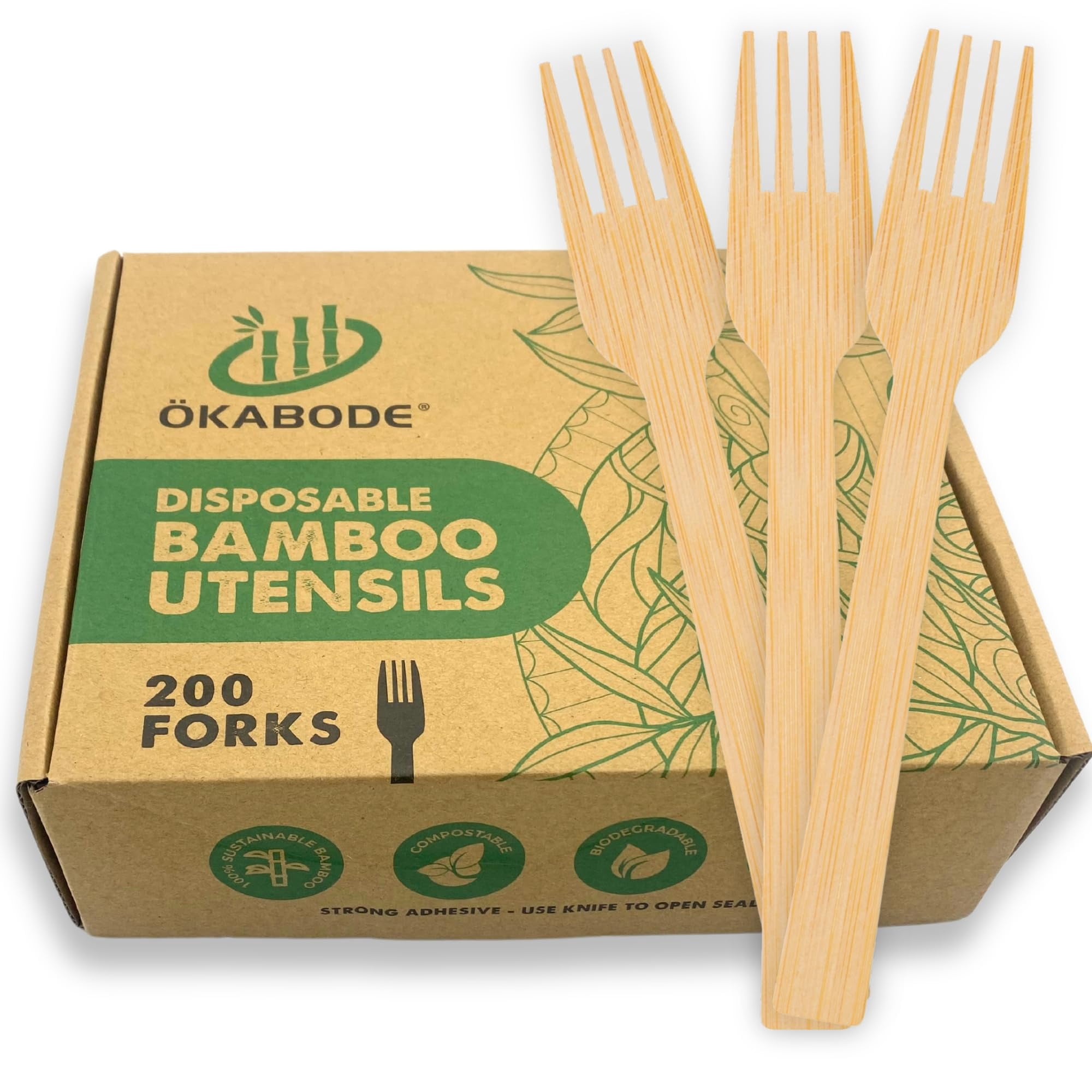 ÖKABODE Disposable Bamboo Utensils Set, 200 Bamboo forks | 100% Bamboo ...