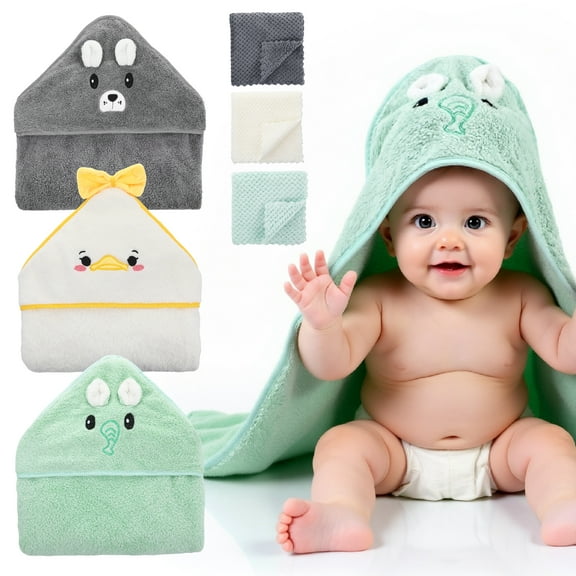 12 PCS Baby Bath Towels Set for Infants Toddlers, 4 PCS Animal Hooded ...