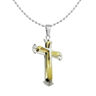 Cross Necklace for Men,Stainless Steel Black Silver Gold Cross Pendant ...